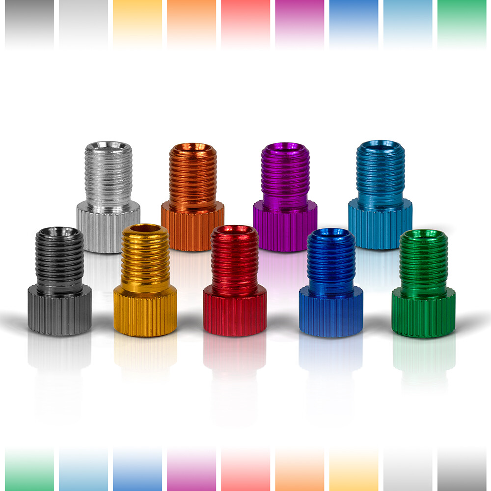 2x Fahrrad Ventil-adapter von DV SV auf Autoventil - Kfz Pumpe AV FARBE ...