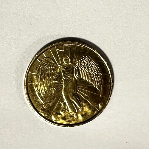 Vintage Guardian Angel Token Coin - Gold Tone Metal Halo Wings ...