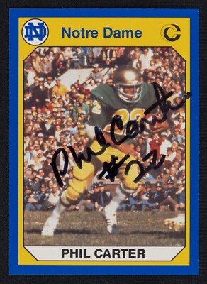 Phil Carter signed 1990 Collegiate Collection Notre Dame Football Card ...
