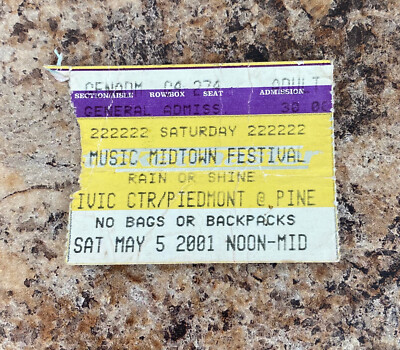 MUSIC MIDTOWN FESTIVAL Ticket Stub Atlanta, GA 5/5/2001 John Mayer Al ...