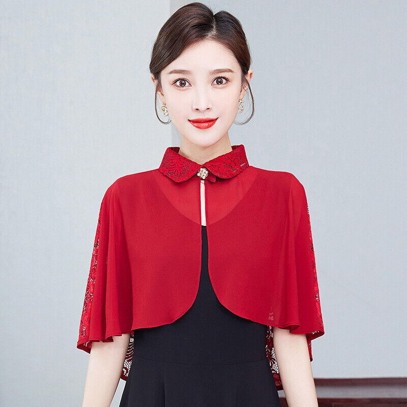 Chiffon Women Lace Shawl CapeShrug Bolero Capelet Jacket Coak Hollow ...