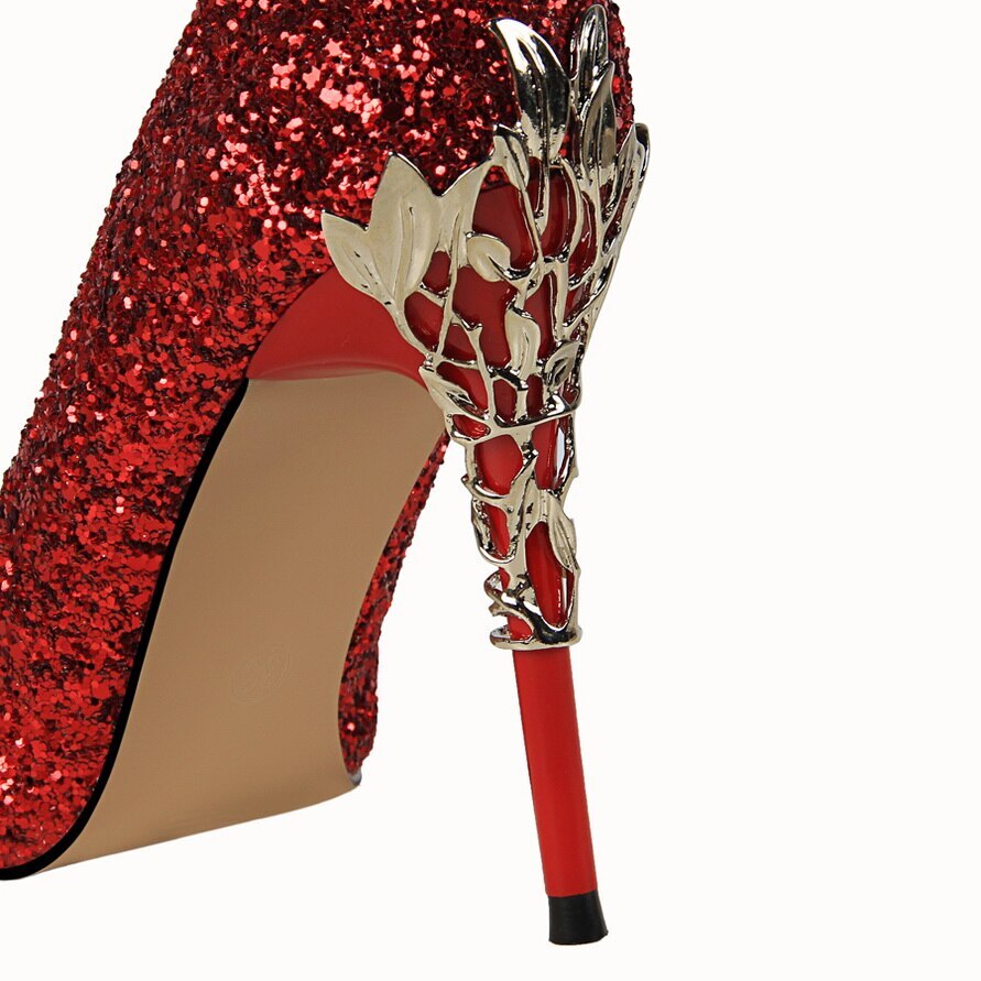 Women 10cm High Heels Glitter Pointed Toe Pumps Stilettos Wedding Party ...