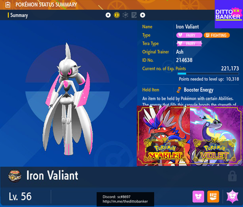 Pokemon Scarlet/Violet SHINY IRON VALIANT Lv.56 Adamant 6IV (Future ...