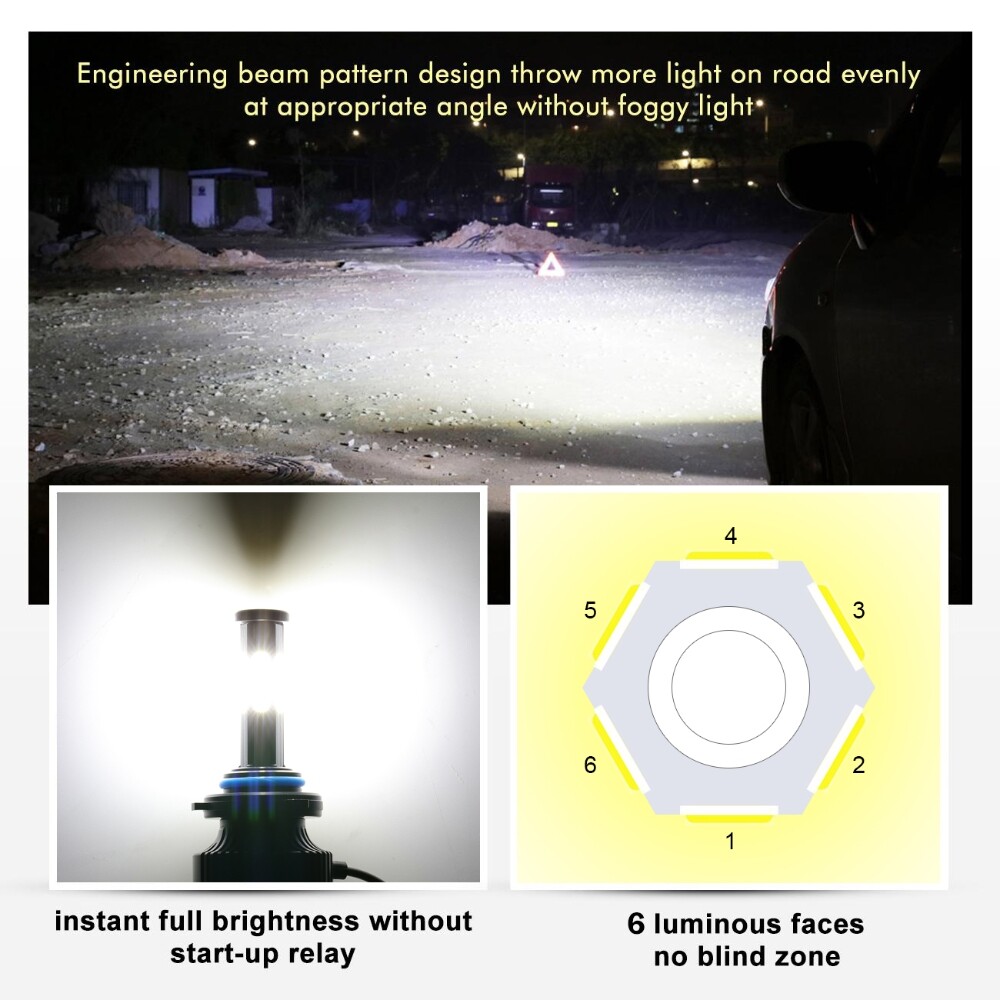 6-sides LED Headlight Kit 9006 HB4 HB4U 6000K 2800W 390000LM Fog Bulbs ...