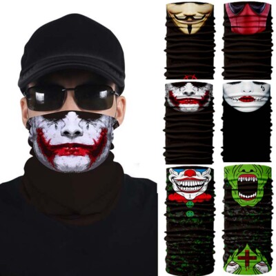 UV Protection Face Mask Skull Joker Clown Neck Gaiter Scarf Breathable ...