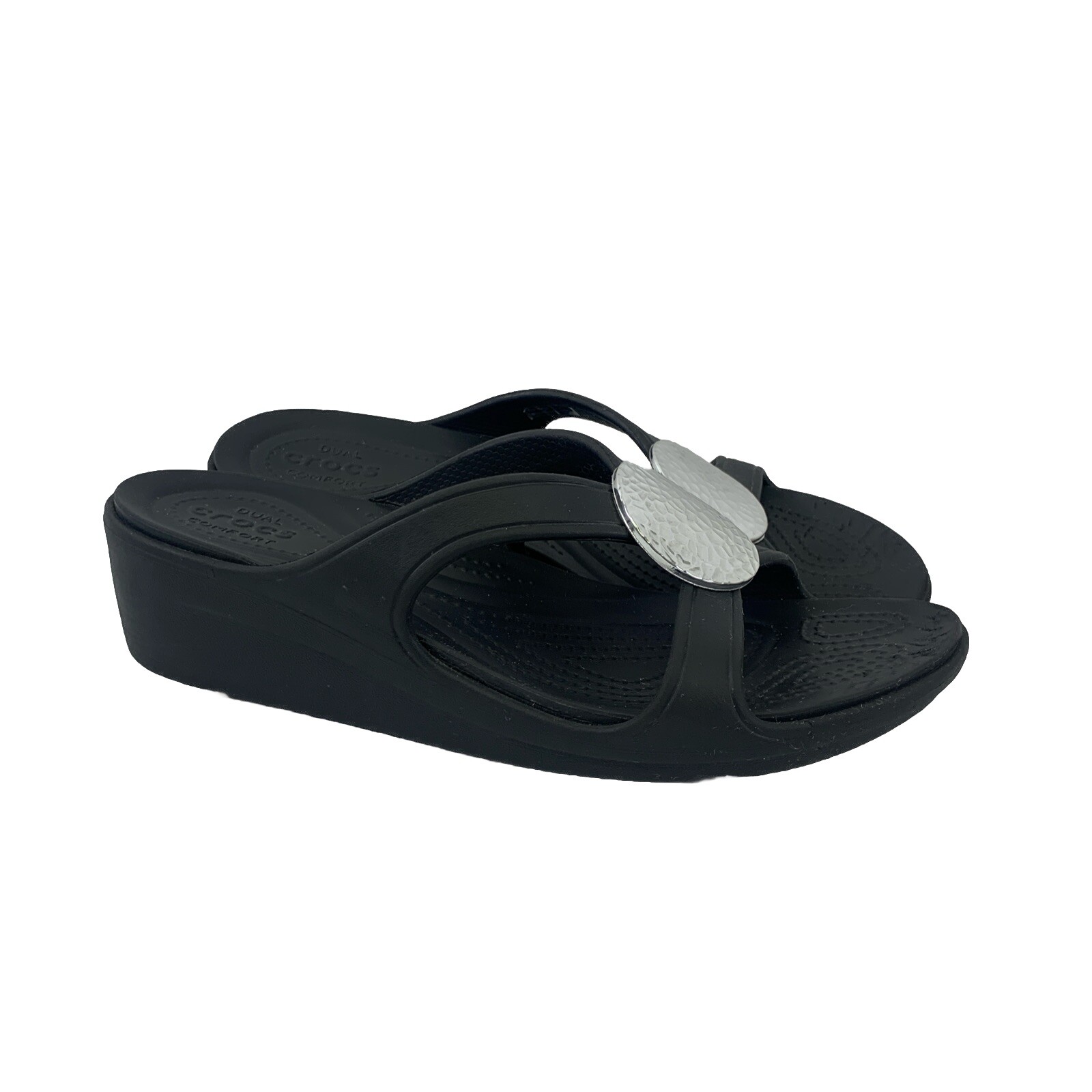 Crocs Sanrah Wedge Sandal Hammered Circle Metallic Sl… - Gem