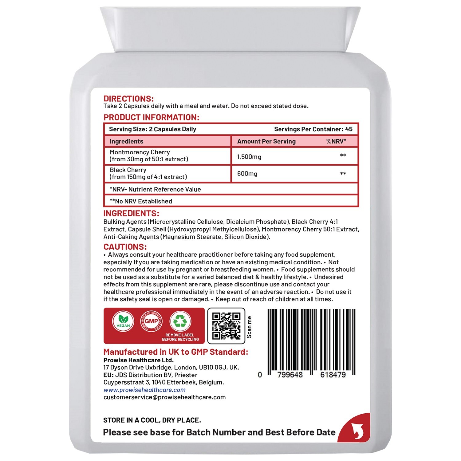 Cherry Max+ 2100mg 90 Vegan Capsules High Strength - Prowise Healthcare ...