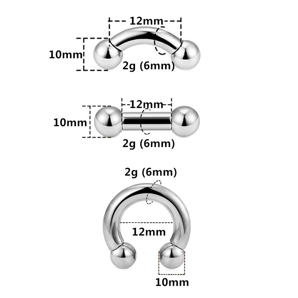 3pc Set Horseshoe Barbell Ring Nipple Tongue Internal Thread Steel Body Piercing | eBay