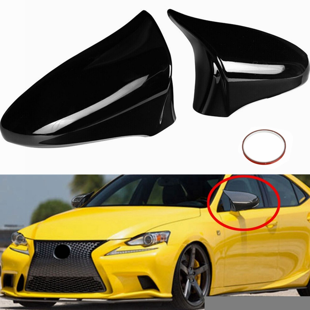 Pair Side Mirrors Cover Caps Black for Lexus IS200 IS250 IS300 IS350 ...
