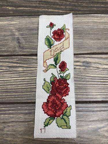 Vintage Handmade Cross Stitched Bookmark Red Roses Dad 8” | eBay