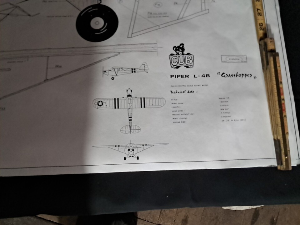 Model Airplane Large Printed Plan RC Scale Plane Drawing Piper L-4b P15 ...
