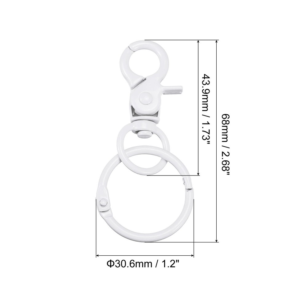 44mm Swivel Clasps Lanyard Snap Hook with Binder Ring for DIY White ...
