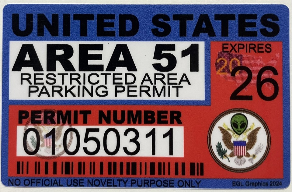 Area 51 License Sticker Permit Funny Decal Bumper Alien UFO Conspiracy ...