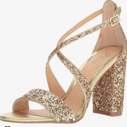 Jewel Badgley Mischka Gold Glitter Heels Sandals Shoes | eBay