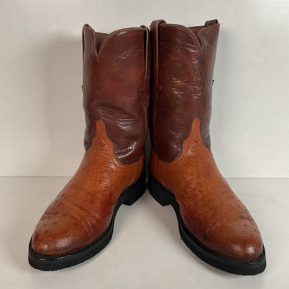 Vintage Lucchese Smooth Ostrich Roper Boots 9 D New Crepe Soles Exotic ...