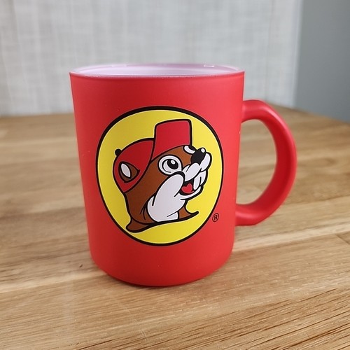 Buc-ee's Beaver Logo Coffee Mug Cup 12 Oz Red Soft Touch Covered Glass ...