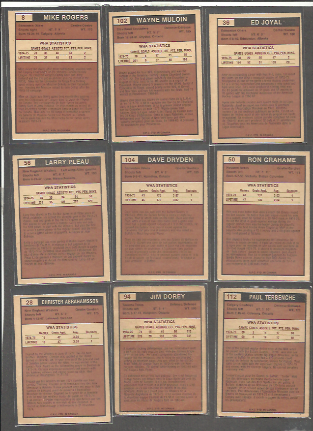 1975-76 OPC WHA HOCKEY CARD LOT 9 CARDS RARE | eBay