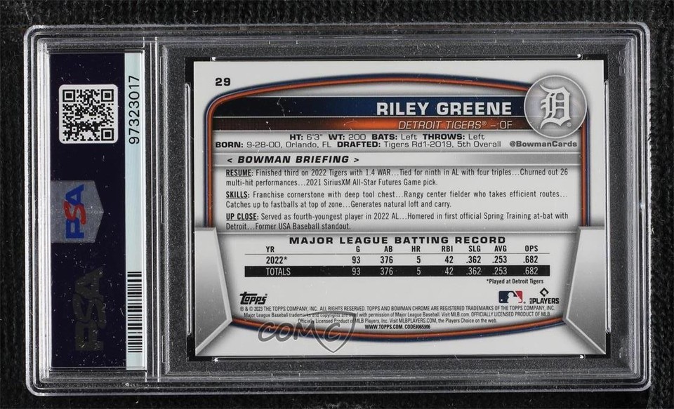 2023 Bowman Chrome Image Variation Riley Greene #29 PSA 10 GEM MT ...