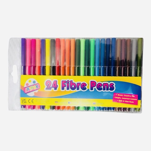 24 Felt Tip Pens Set Fine Fibre Drawing Markers Colouring Art School ...