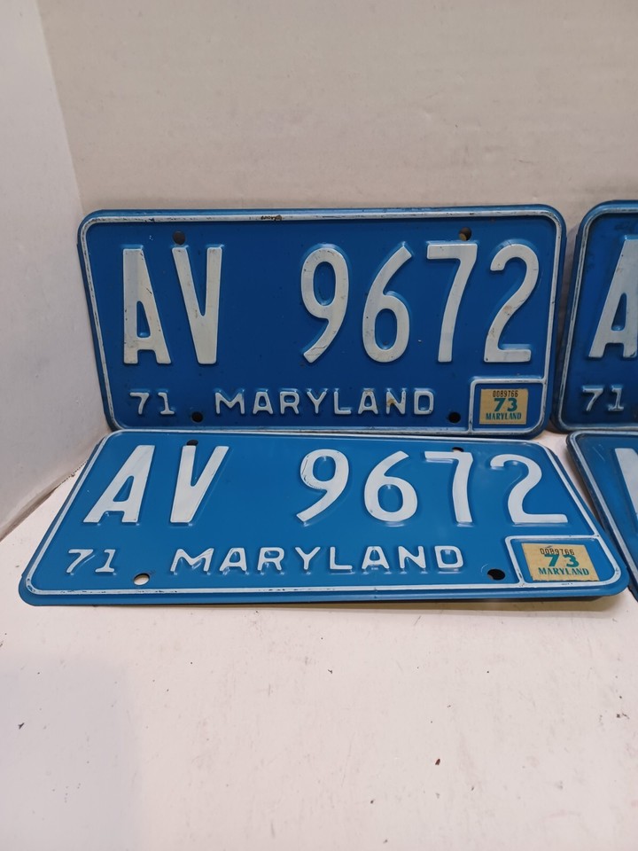 1971 Vintage Matched 2 Pair Maryland License Plates AV9672/AV9673 ...