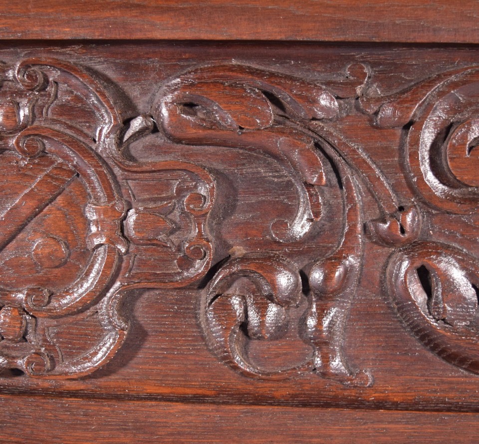 58" Wide Large Antique French Solid Oak Wood Panel/Crest Pediment w ...