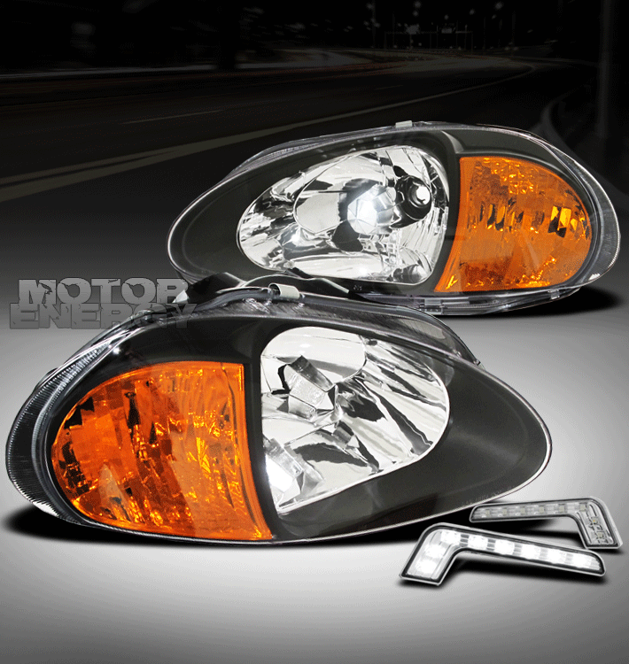 FOR 93-97 HONDA DEL SOL BLACK CRYSTAL HEAD LIGHTS+LED DRL LAMP SIGNAL ...