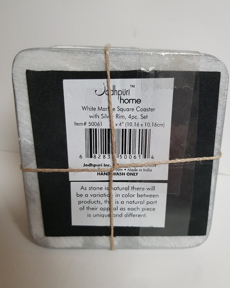 4 PIECE REAL WHITE WITH SILVER EDGES MARBLE NATURAL STONE SQUARE ...