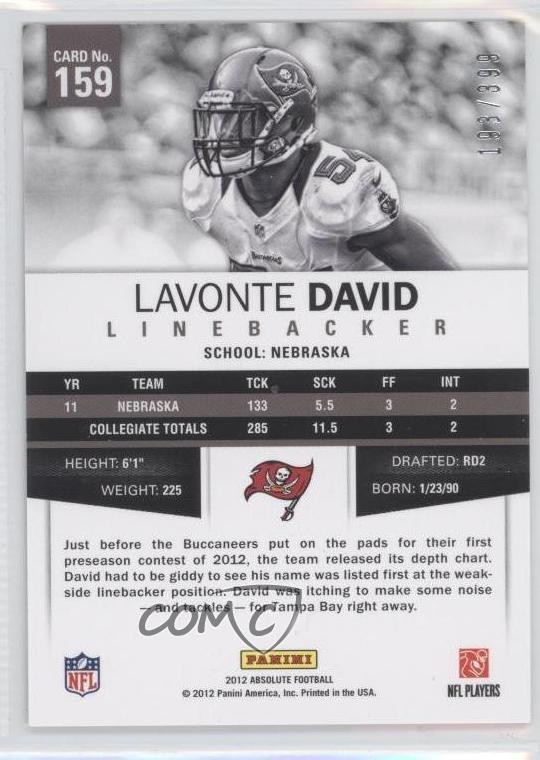 2012 Panini Absolute Rookie /399 Lavonte David #159 Rookie RC | eBay