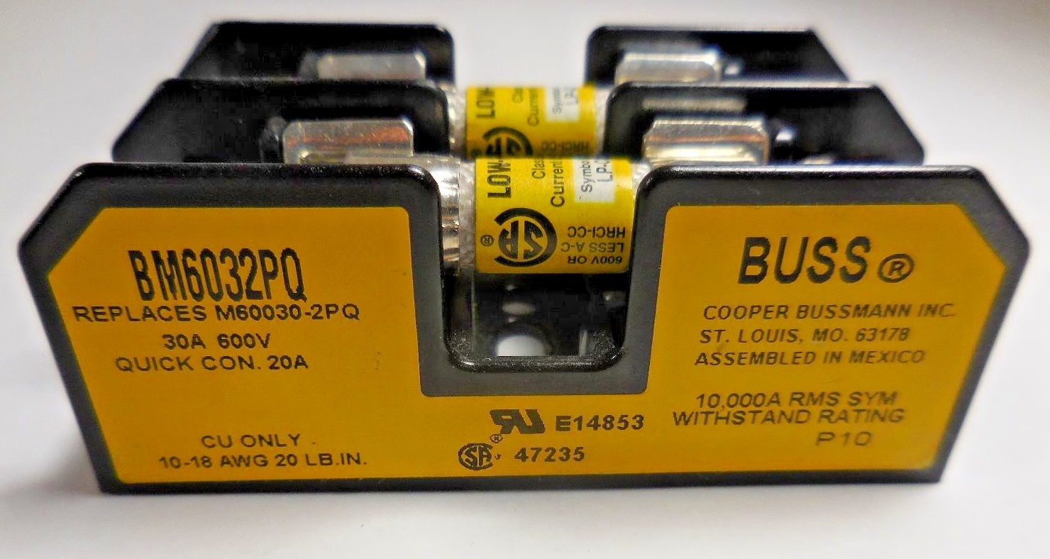 Buss Cooper Bussmann BM6032PQ Fuse Block + (2) Low-Peak Class CC ...