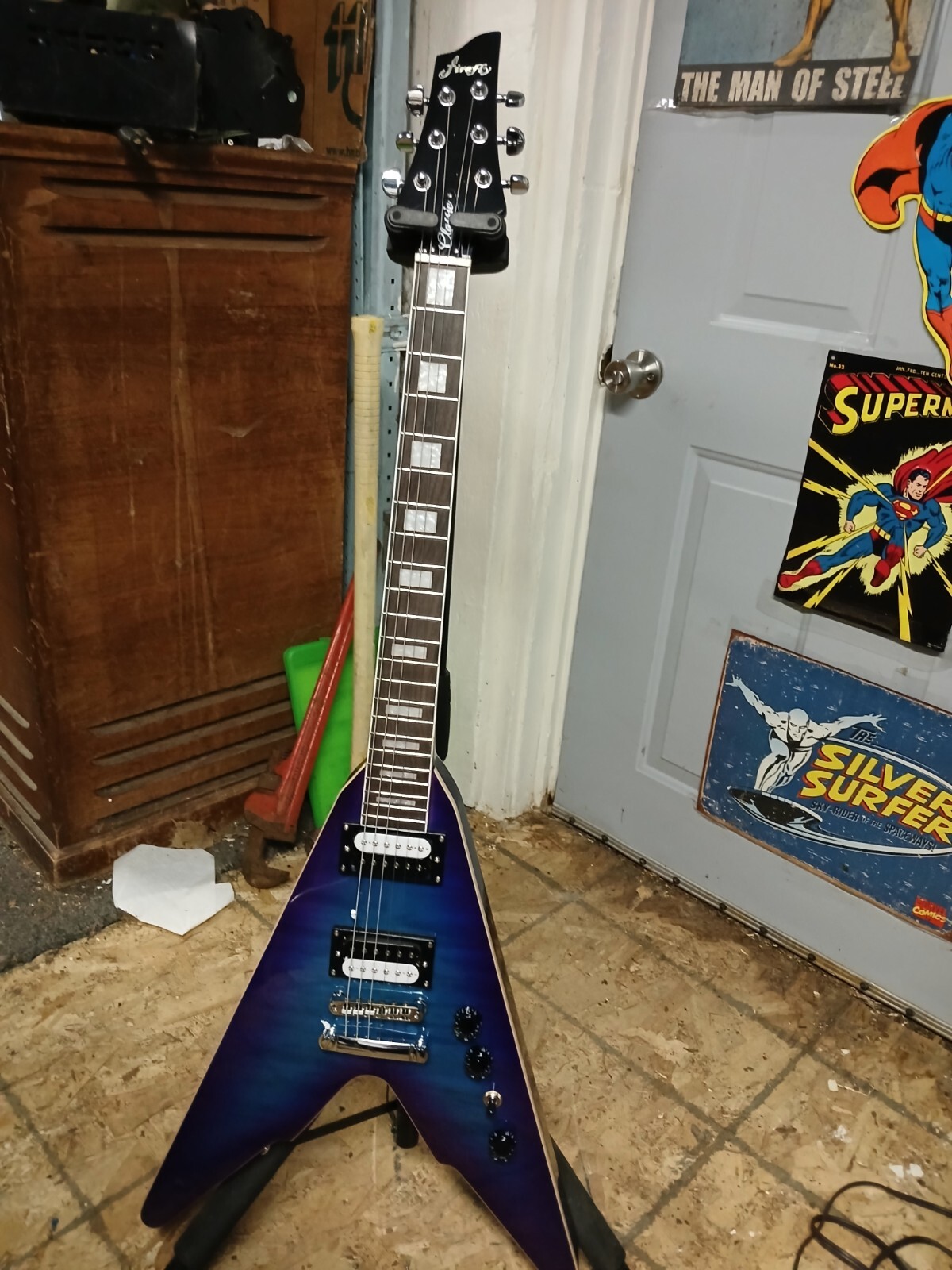 Firefly V guitar--new LUTHIER SET UP w/extras Beautiful blue-sold out ...