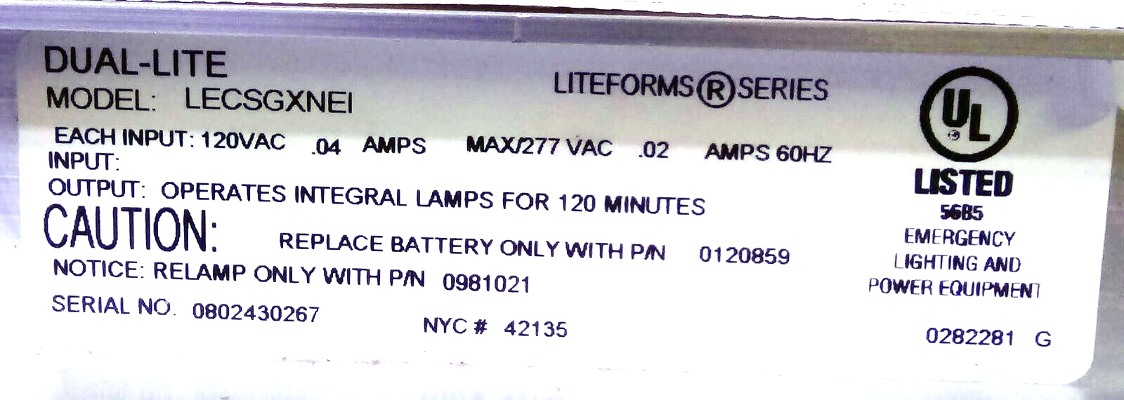 1 USED DUAL-LITE LITEFORMS LECSGXNEI EXIT SIGN ***MAKE OFFER*** | eBay