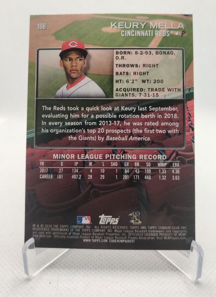 2018 Topps Stadium Club Keury Mella RC Rookie #198 Cincinnati Reds | eBay