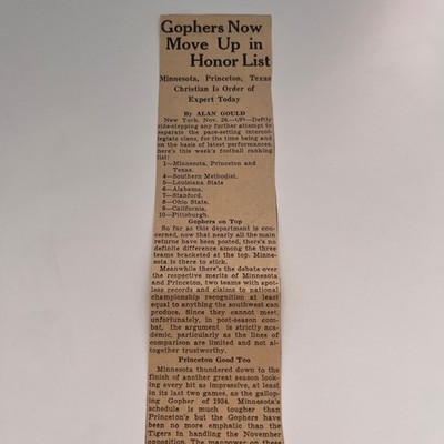 Gophers Move Up in Honor List MN 1935 Minneapolis Newspaper Article ...