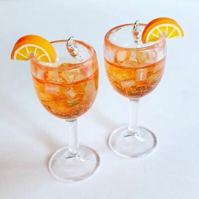 Unique APEROL SPRITZ EARRINGS handmade GLASSES italian ORANGE miniature ...