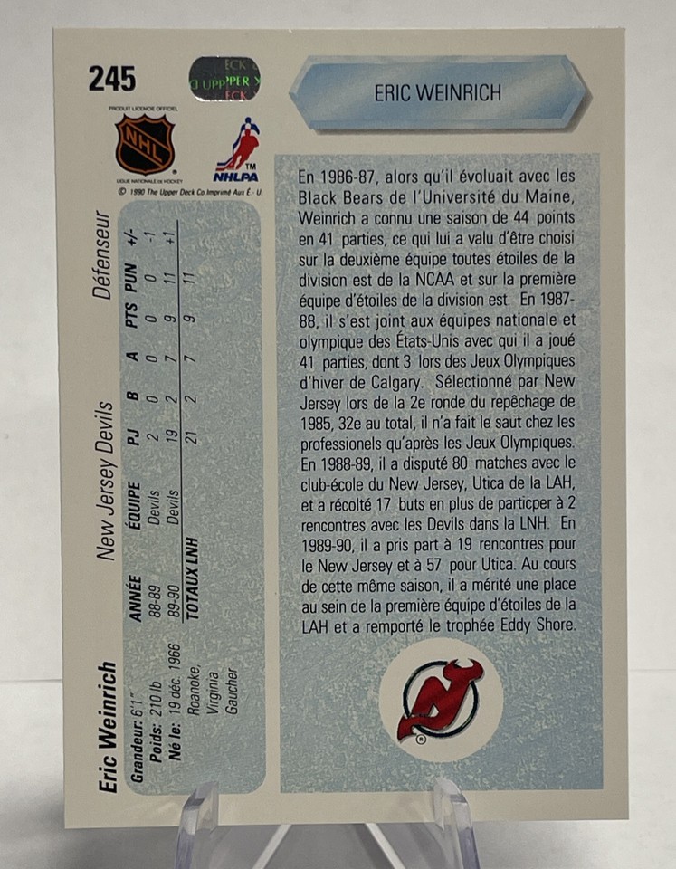 1990-91 Upper Deck French #245 Eric Weinrich RC Star Rookie UD NJ ...