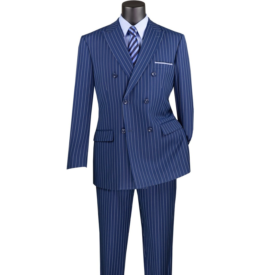 VINCI Men's Pinstripe Double-Breasted 6-Button Suit - 38S-62L, 8 Colors ...