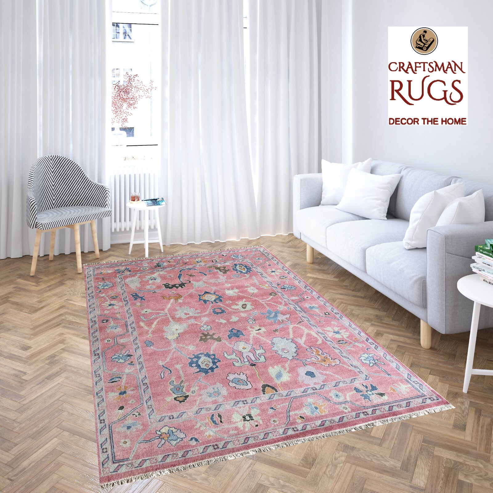 8x10 ft Contemporary Handknotted Pink Oushak Rug, Antique Rug ...