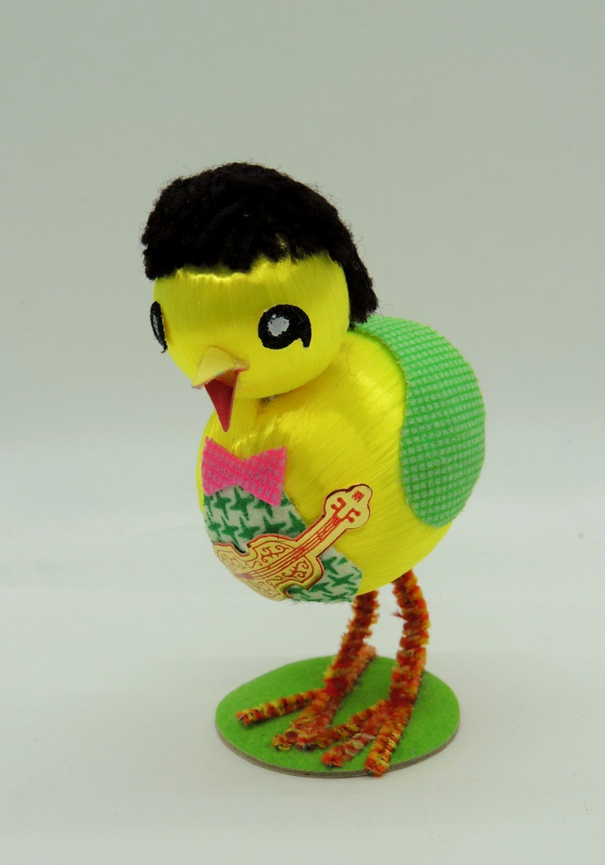 Vintage Satin Ball Easter Chick Pipe Cleaner Legs Playing Guitar ...