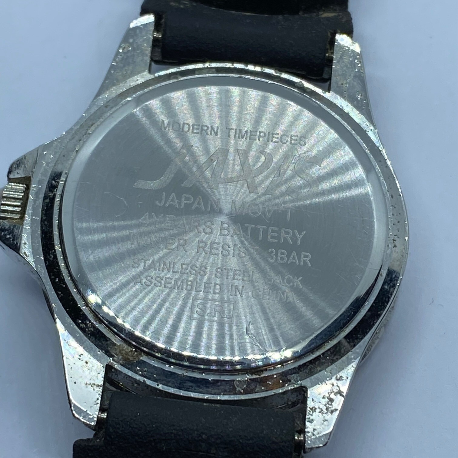 J.Axis Jaxis Silver Tone Stainless Steel & Black Rubber Band Watch ...