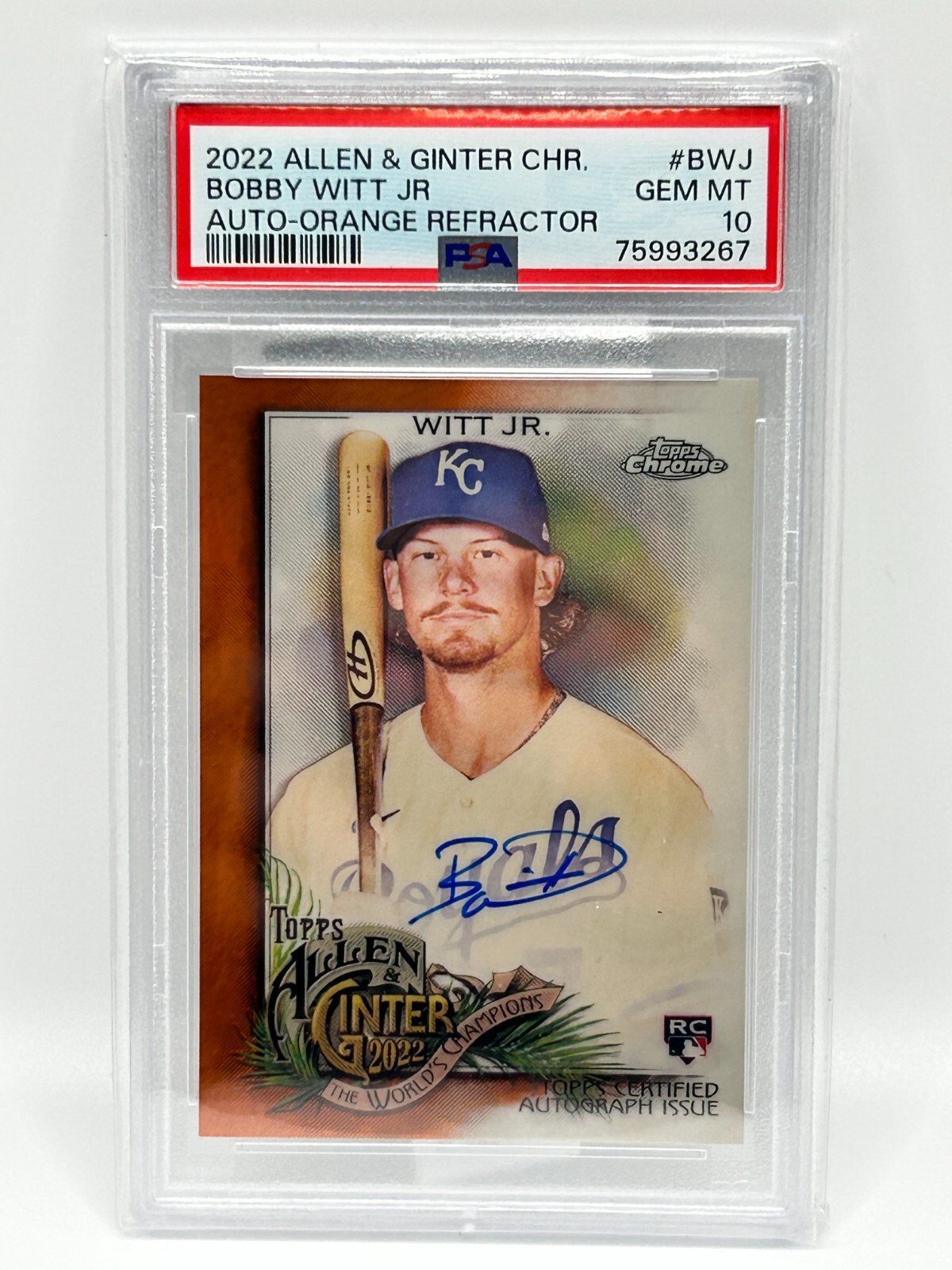 BOBBY WITT JR 2022 TOPPS ALLEN & GINTER CHROME ORANGE AUTO 8/25 PSA 10 ...