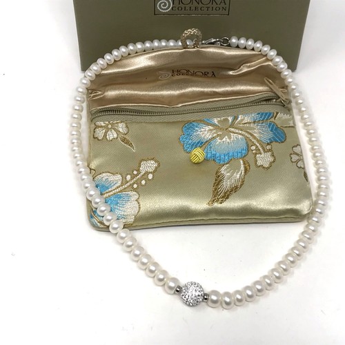 Honora White Graduated Rondel Pearl Necklace Crystal Focal 925 Clasp ...