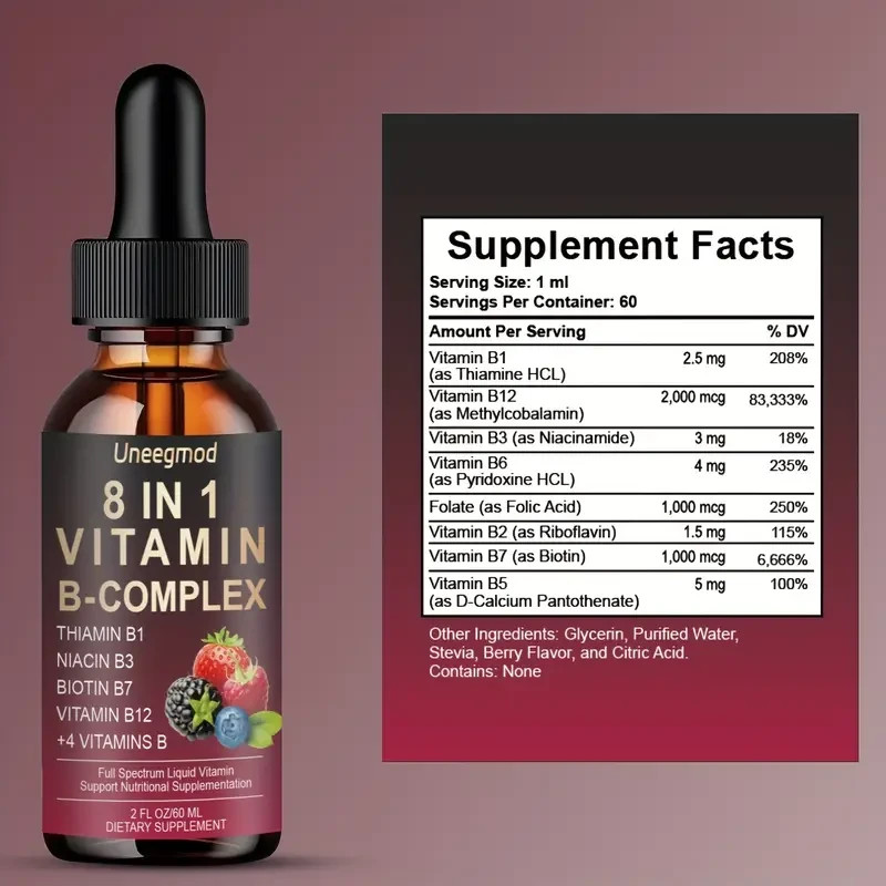 Vitamin B Complex 8 in 1 Liquid Drops with B1, B12 Methylcobalamin Free Shipping | eBay