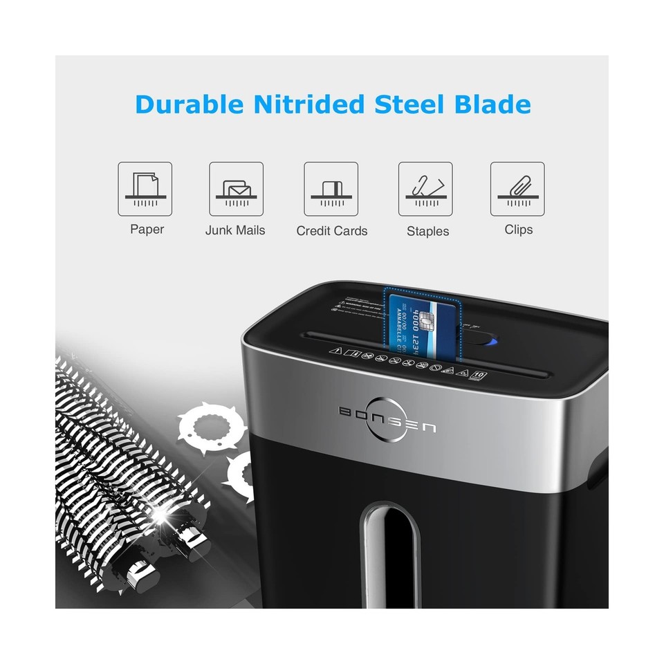 BONSEN Paper Shredder for Home Office, 4 Gallons Bin, 10-Sheet Cros ...