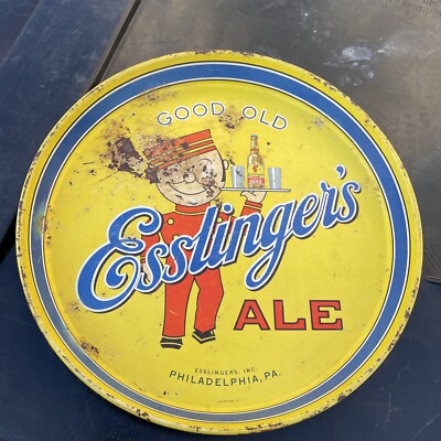 VINTAGE ESSLINGER'S ALE 12" METAL - TIN LITHO BEER TRAY ESSLINGER BRG ...
