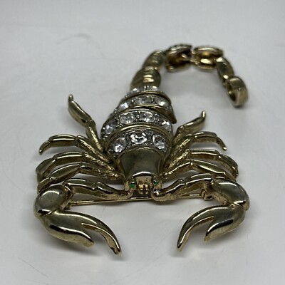 Vintage Long Scorpion Pin Brooch Rhinestones Runway Jeweled? Segmented ...