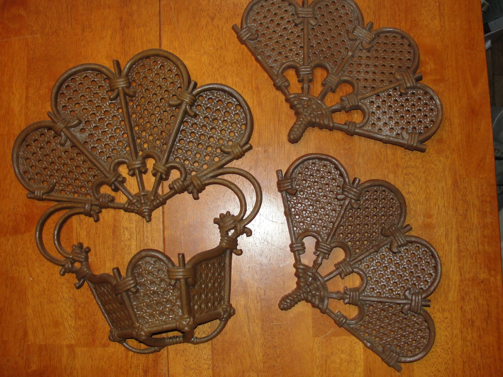 Vintage Lot Set of 3 Burwood Wall Hanging Fan Basket Shelf Planter Vase ...