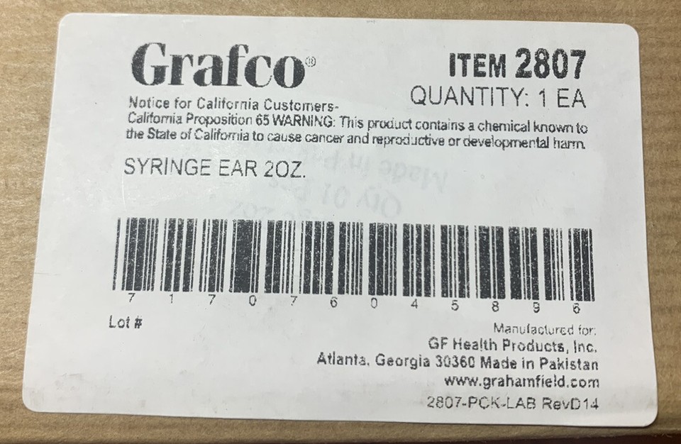 Grafco 2807 Chrome Plated Ear & Bladder Syringe 2 oz. Ear Syringe ...
