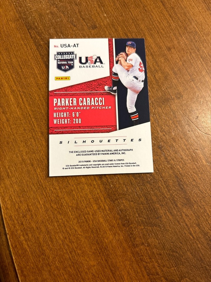 Parker Caracci 2019 USA Baseball Silhouettes Game Patch Auto AT Blue ...