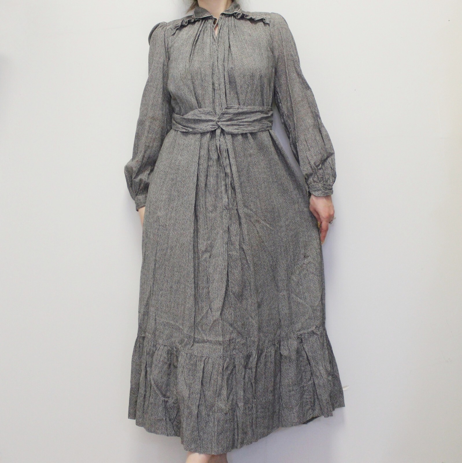 Vintage 1800s Victorian Calico Dress Striped Ruffle M… - Gem