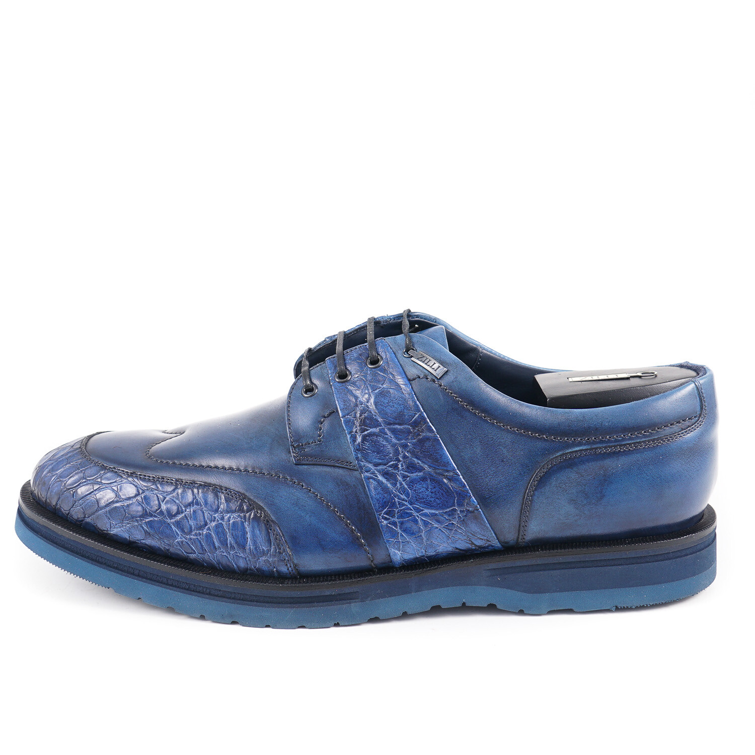 Zilli Blue Calf Leather and Genuine Crocodile Wingtip Derby 13 (Eu 46 ...